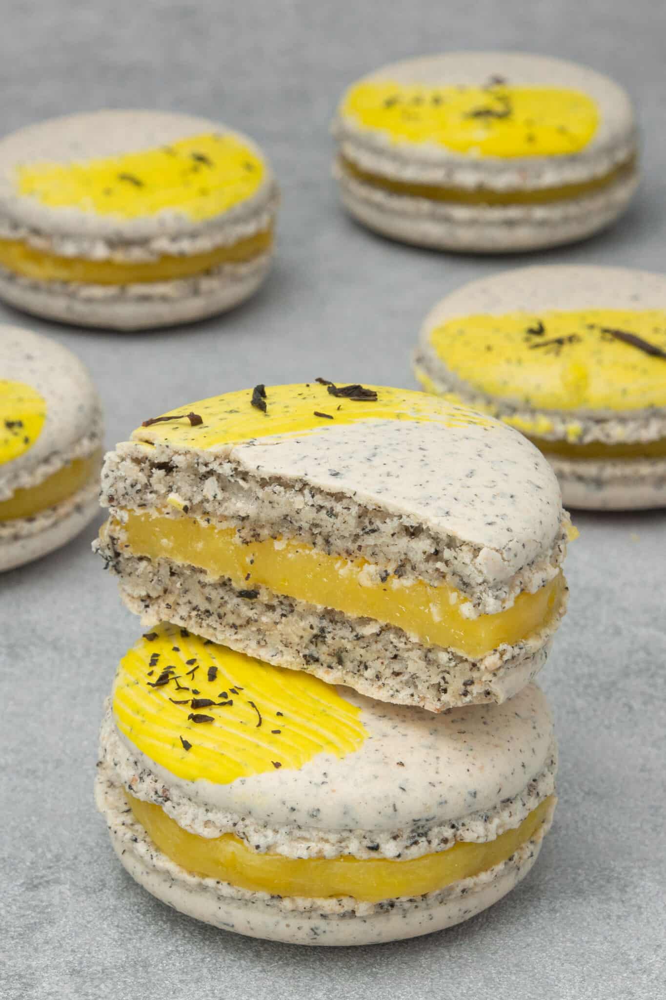 Earl Grey Macarons with Lemon Curd filling - Spatula Desserts