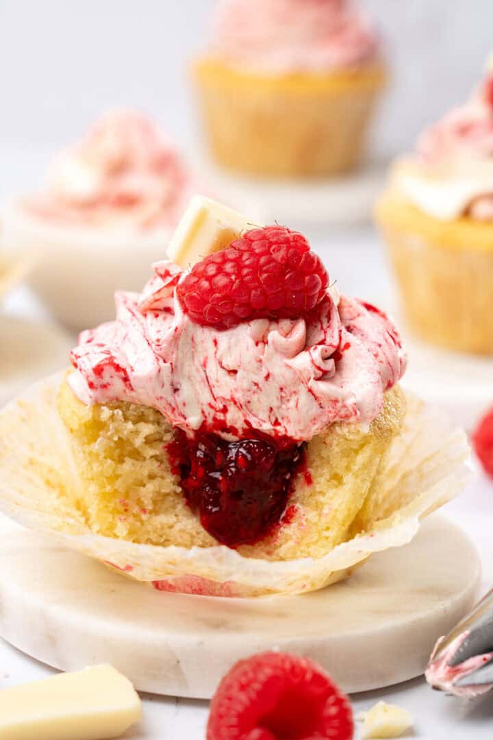 White Chocolate Raspberry Cupcakes - Spatula Desserts